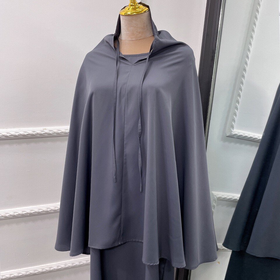 2 Piece Muslim Women Prayer Overhead Hijab Abaya Maxi Dress Set Kaftan ...