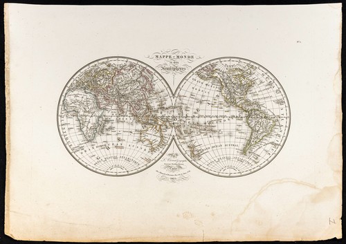 1827 - World Map In Two Hemispheres - Antique Map By Vivien | eBay