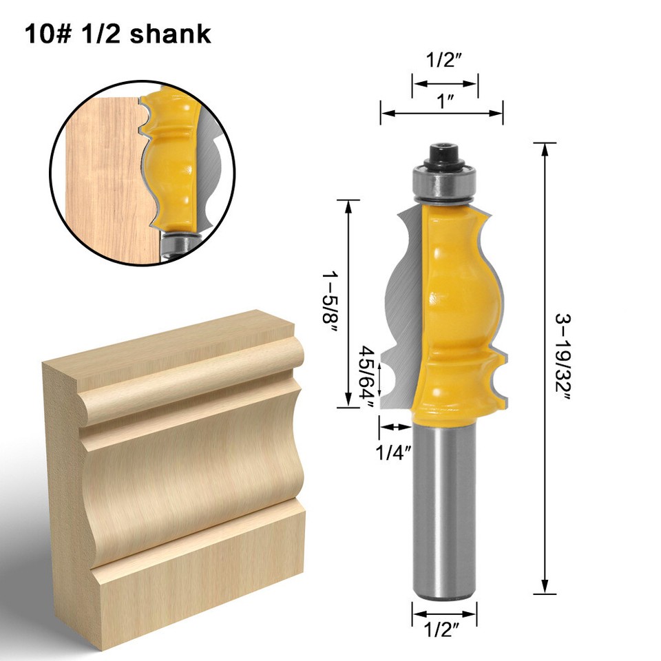 1/2" Shank Casing Base Molding Router Bit Woodwork Tenon Cutter Set W ...