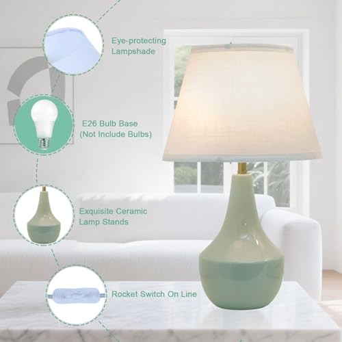 Sage Ceramic Table Lamps Set of 2, 18" Bedside Desk Lamps with Rocker ...