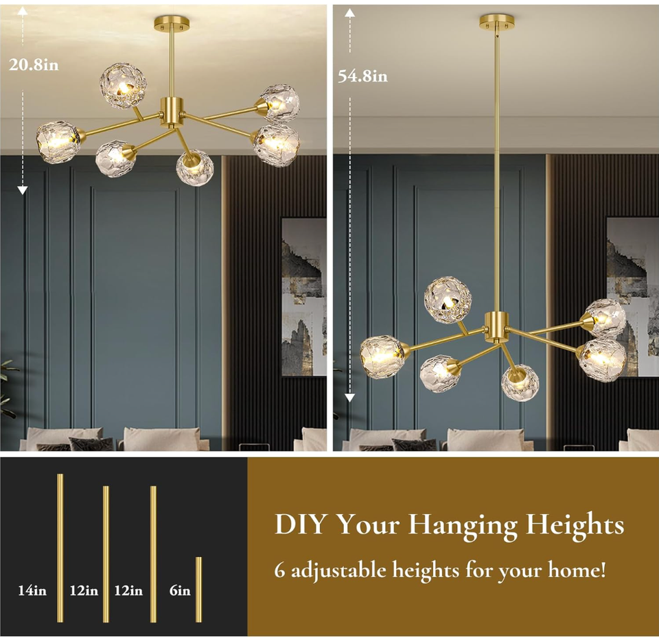 Gold Crystal Sputnik Chandelier 6 Light 54.8'' H Mid-century Brass B | eBay