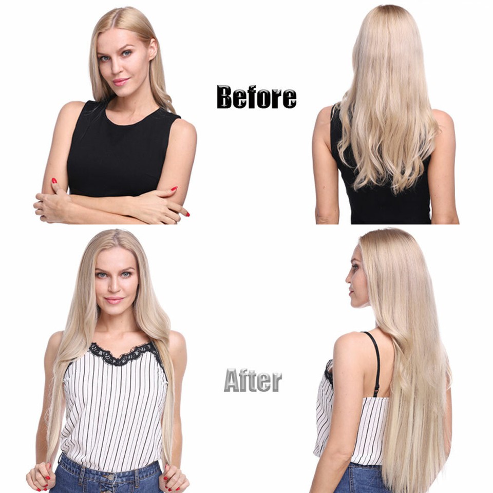 100% Natural 8Pcs Clip In Hair Extensions Full Head As Human Real Long ...