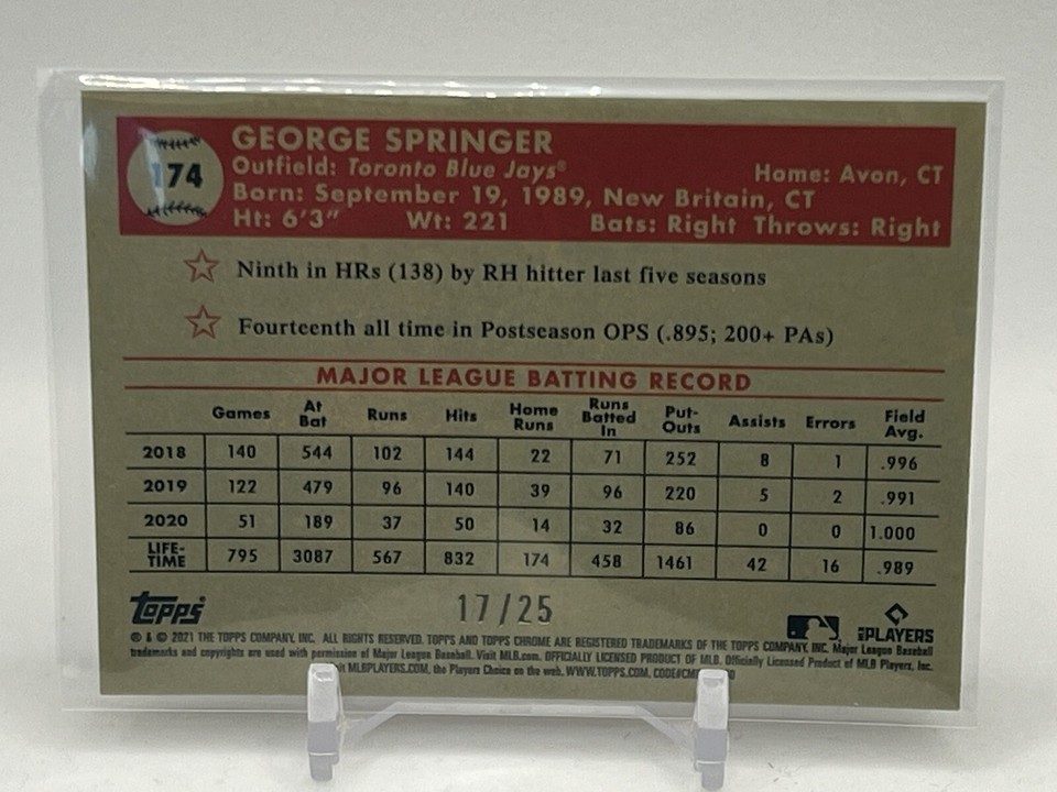 2021 Topps Platinum Anniversary George Springer Orange Toile /25! #174 ...