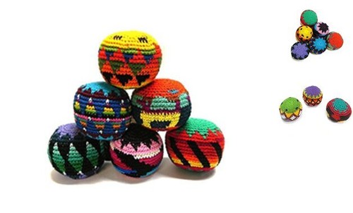 Crochet Hacky Ball Kick Sack Multicolored Geometric Pattern Foot Bag ...