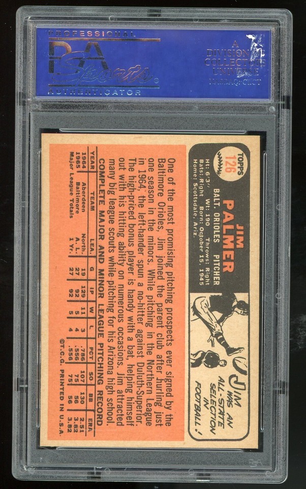 1966 Topps Rookie Card Jim Palmer Rookie Card #126 RC PSA 8 NM-MINT | eBay