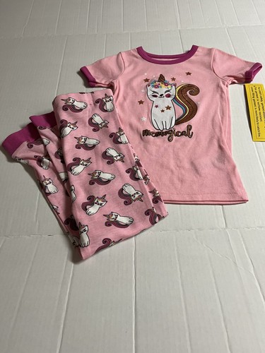 New Bobbie Brooks Girls 2 piece PJ set pajamas set pink uicat meowgical ...