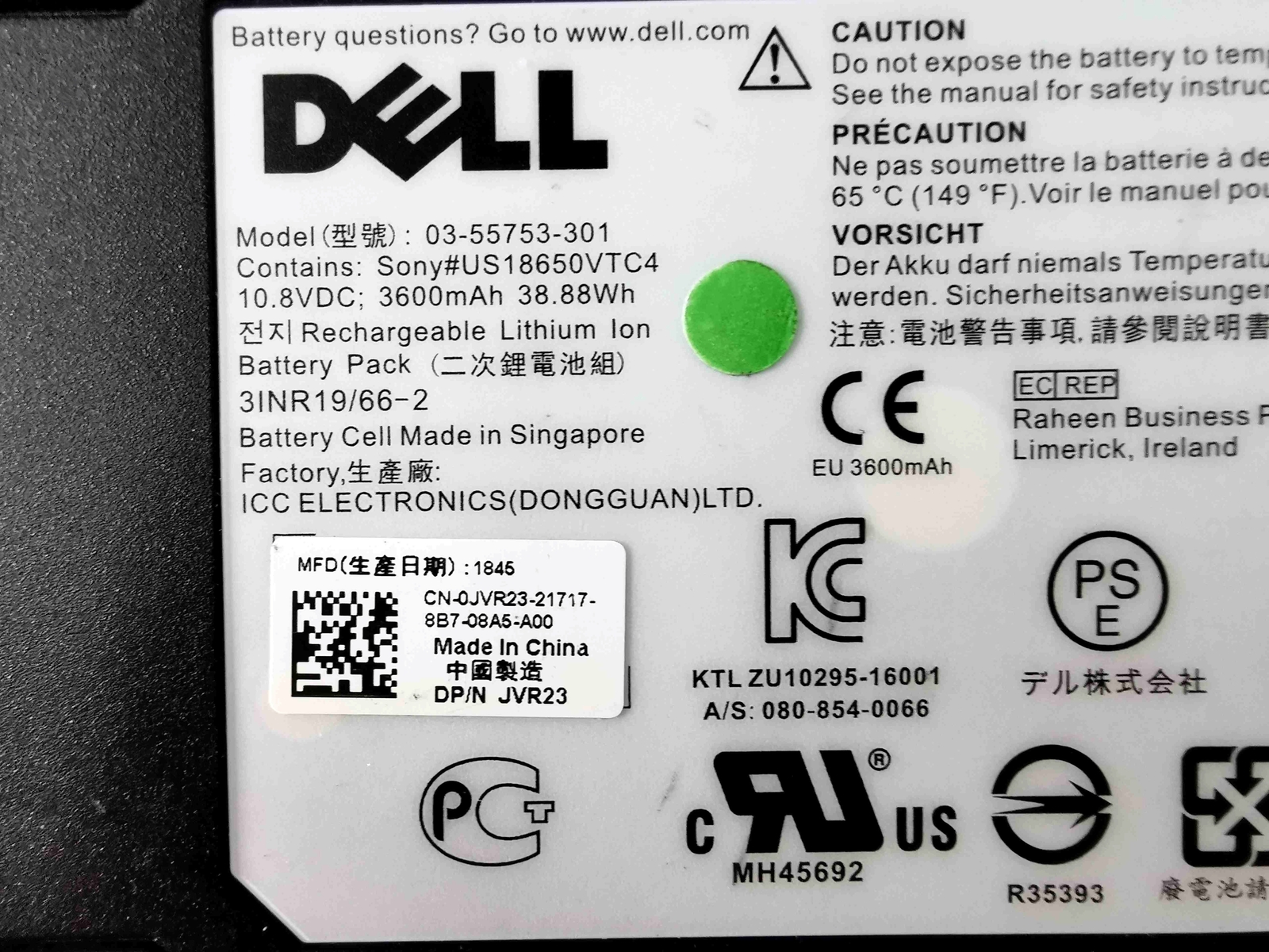 Dell SCV3020 JVR23 03-55753-301 3600mAh Rechargeable Battery Date 2023 ...
