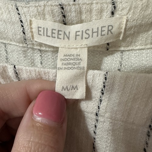 Eileen Fisher Organic Cotton Ivory Black Striped Boxy Tee Size Medium 3/4 Sleeve | eBay