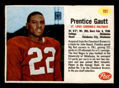 1962 Post Football #151 Prentice Gautt EX | eBay