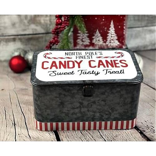 New Farmhouse Christmas NORTH POLE CANDY CANES VINTAGE TIN Bucket ...