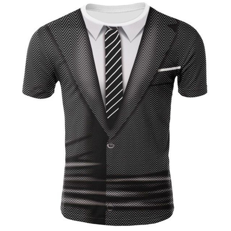 Men's 3D Printed Casual Shirt Tuxedo Tops Funny Fake Suit Vest T-Shirt ...