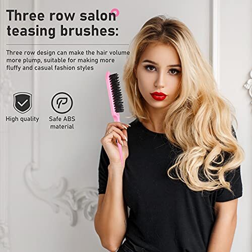 12 Pieces Hair Brush Set, Nylon Teasing Hair Brushes 3 Row Salon Teasing Pink | eBay