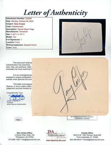 Gary Cooper JSA Coa Signed Album Page Autograph | eBay