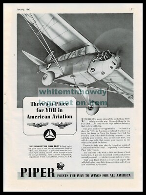 1943 WWII PIPER L--4 Grasshopper Aircraft Aviation AD Uncle Sam Needs ...