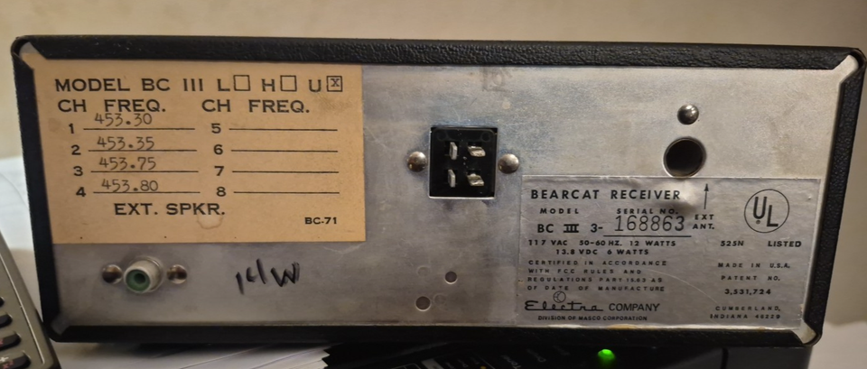 Vintage Bearcat BC III Electra 8 Channel Scanner UHF Model 450-470 MHz ...
