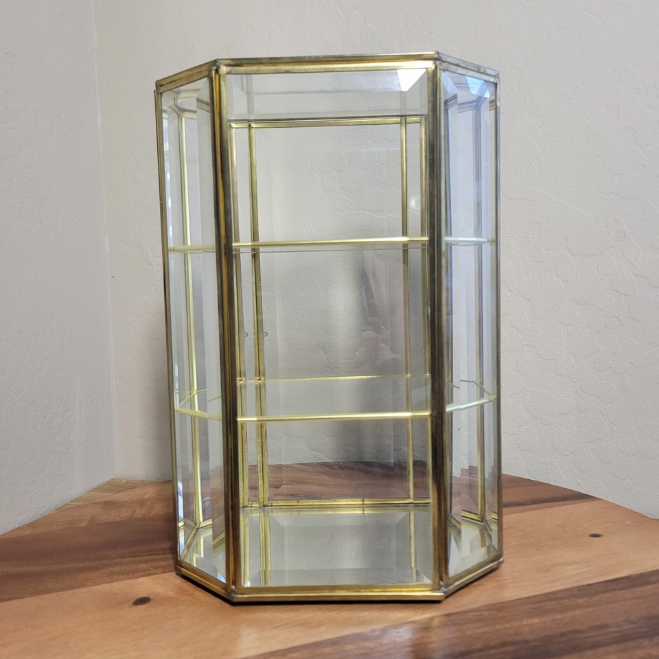Vintage Brass & All Glass 3 Tier Miniature Curio Table Top Display Cabinet | eBay