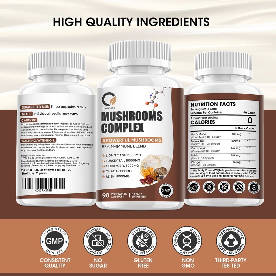 Mushroom Complex for Brain Health Lion's Mane & Reishi 10 Powerful Mushrooms | eBay