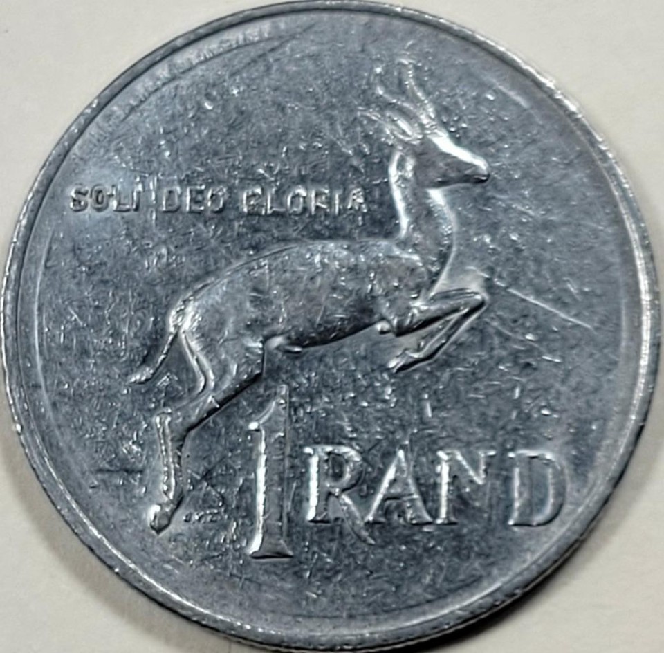 1 Rand coin from South Africa - 1988 - Coat of Arms & Springbok ...