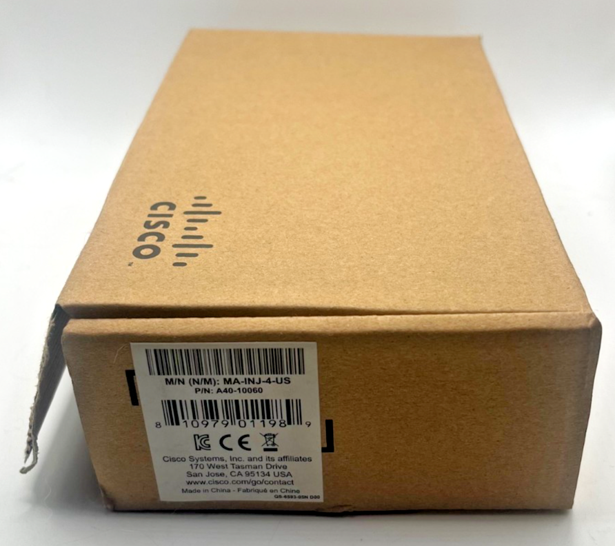 Cisco Meraki MA‑INJ‑4‑US 802.3at PoE Injector 30 W US Plug w/ Power ...