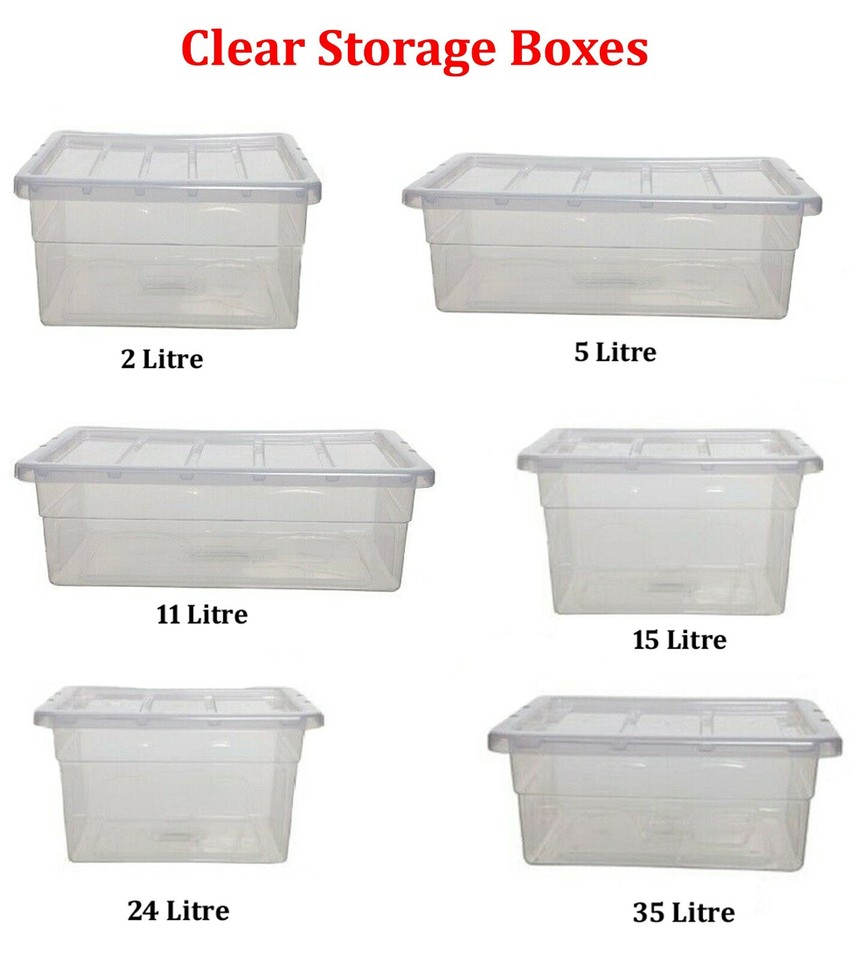 CLEAR PLASTIC STORAGE BOX BOXES WITH LID SPACE SAVING HOME OFFICE ...