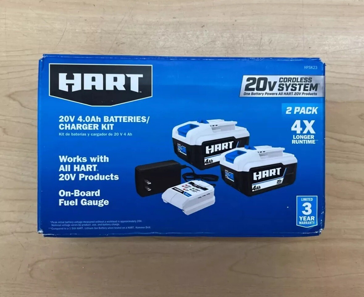 HART 20-Volt 2-Pack 4Ah and Charger Starter Kit and Impact Wrench ...