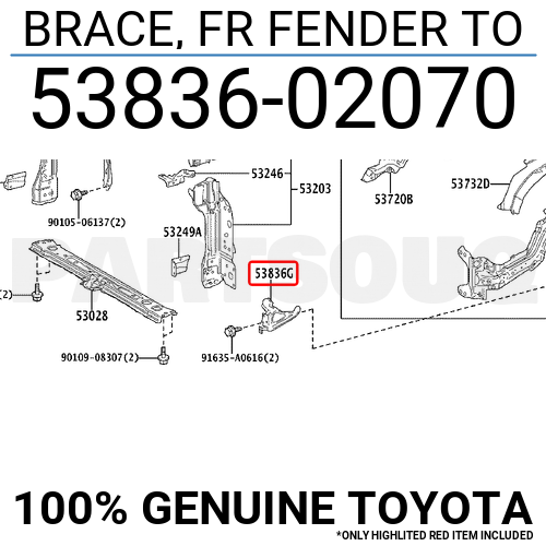 5383602070 Genuine Toyota BRACE, FR FENDER TO 53836-02070 | eBay
