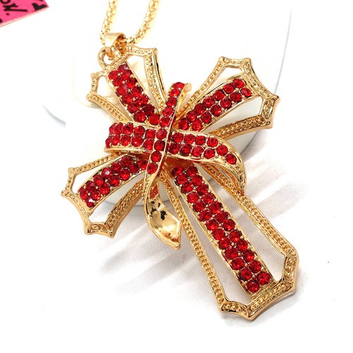 New Fashion Women Red Rhinestone Cross Bling Crystal Pendant Chain ...