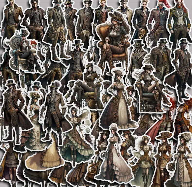 48 Steampunk Character Stickers Vinyl Men Women Style Bronze Decals ...