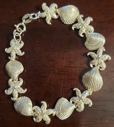 Starfish and Sea Shells .925 Sterling Silver Bracelet 7" | eBay