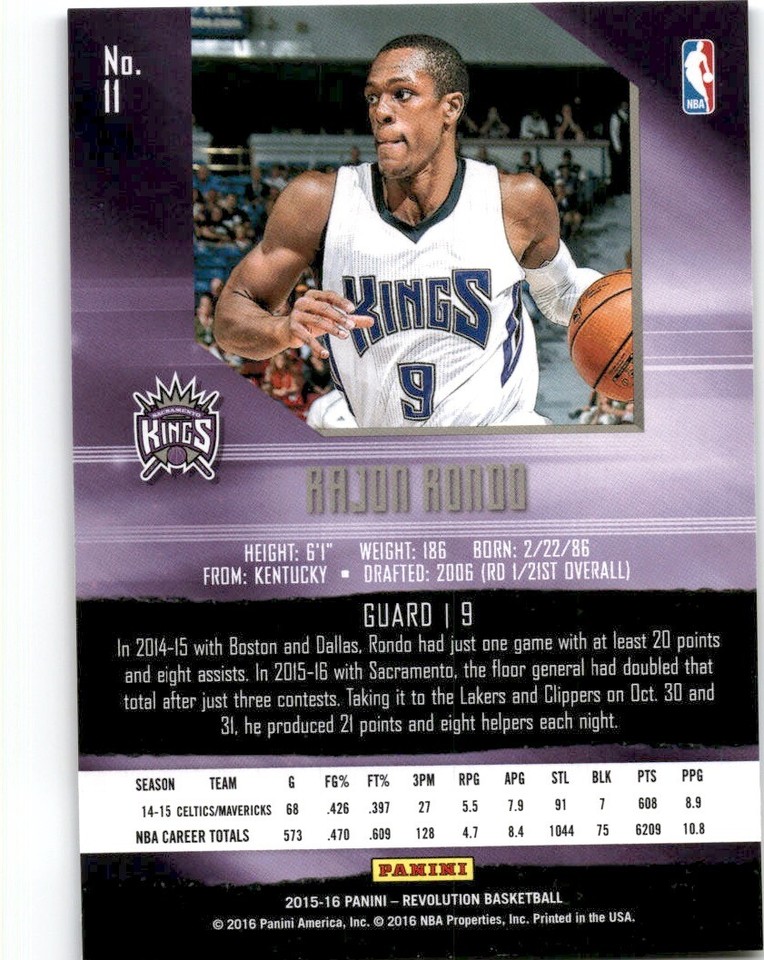 2015 Panini Revolution #11 Rajon Rondo Near mint or better | eBay