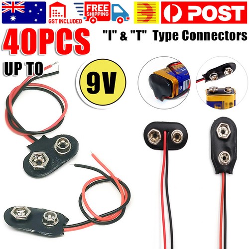 Bulk Up to 40pcs Pcs 9V Volt Battery Snap Clip Connector Black "I" & "T ...