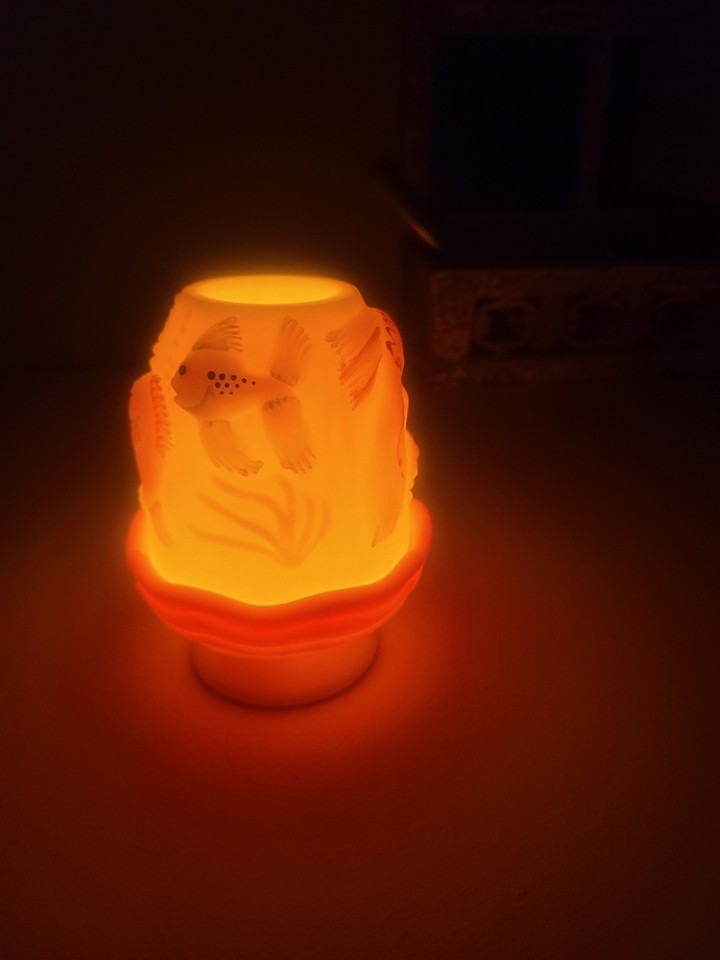 Fenton Glass Burmese Atlantis Koi Fish 2Pc Fairy Lamp Hand Painted ...