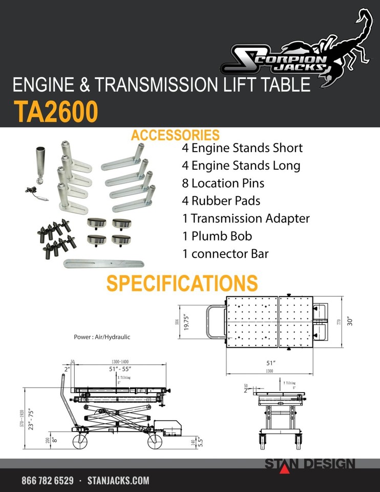 TA2600R ENGINE LIFT TABLE/ EV BATTERY TABLE/ TRANSMISSION TABLE | eBay