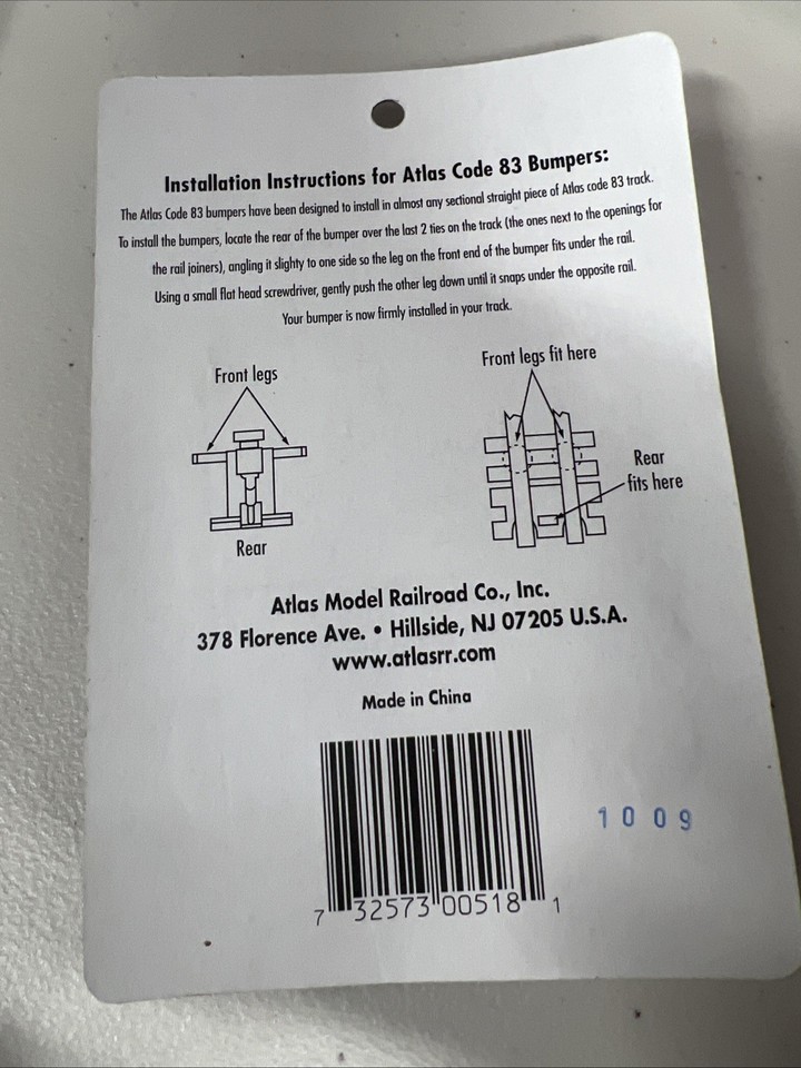 Atlas Code 83 Bumper (4) - HO Scale Nickel Silver Model Train Track ...