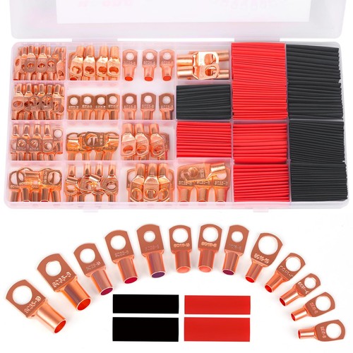 260PCS Copper Wire Lugs Kit 120 Battery Cable Lugs and 140 Heat Shrink ...