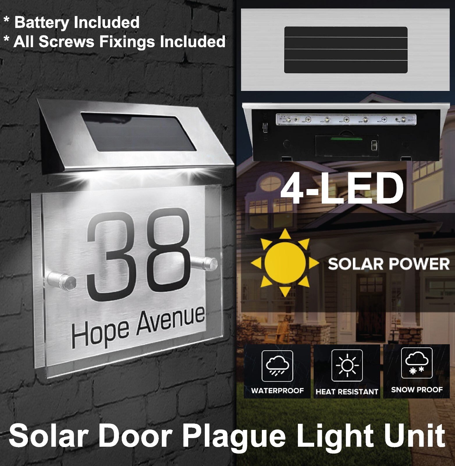 Solar Light House Signs Door Number Sign Light Lamp Front Door Plaque ...