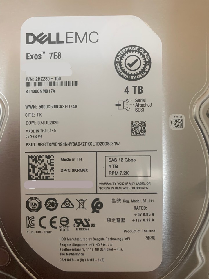 Dell/Seagate Exos 7E8 ST4000NM017A 3.5" 4TB SAS 12Gbps 7.2K RPM HDD ...