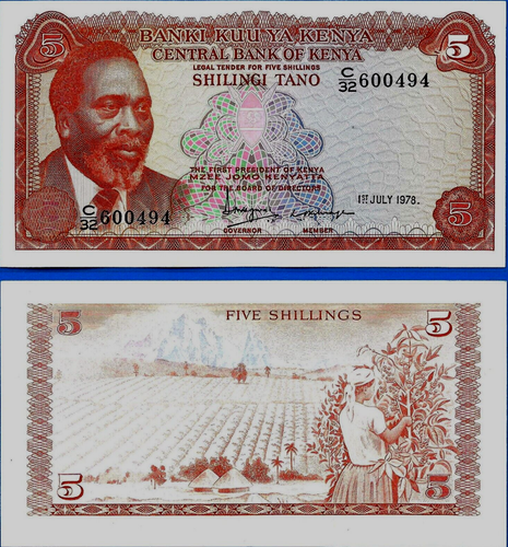 Kenya 5 SHILLINGS P-15 1978 Coffee Harvest Moi Kenyan World Currency ...