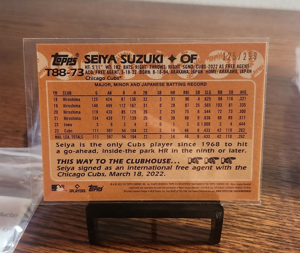 2023 Topps Series 1 - 1988 Topps Baseball Seiya Suzuki #T88-73 Black ...