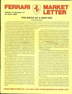 1989 Ferrari Market Letter volume 14 number 13 June: The Birth of a New ...