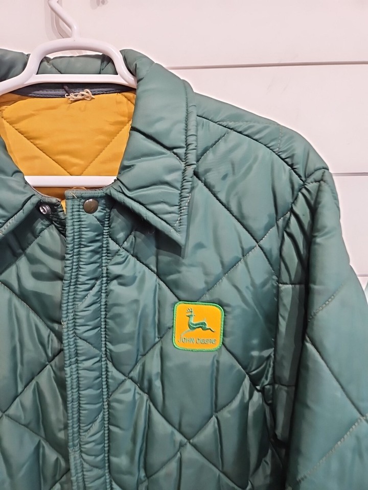 Vtg John Deere Tractor Quilted Puffer Trucker Farm Work Jacket Coat ...