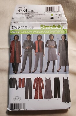 Simplicity 4789 Pants Vest Jacket Jumper Suit Set Sewing Pattern W 20W ...