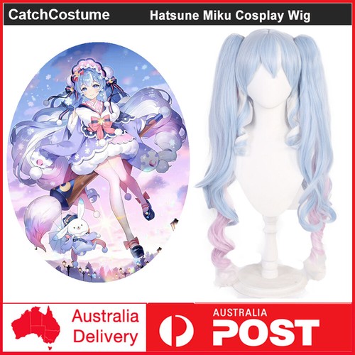 2023 VOCALOID Snow Miku Hatsune Cosplay Wig Anime Light Blue Pink Mixed ...