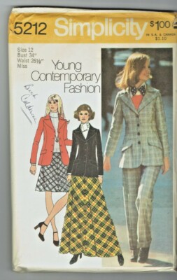 Simplicity 5212 Size 12 Bust 34 Womens Suit Pants Dress Vintage Pattern ...
