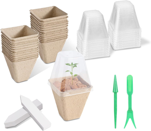 Square Peat Nursery Pots 12 Pcs 3In Biodegradable, with Humidity Dome ...