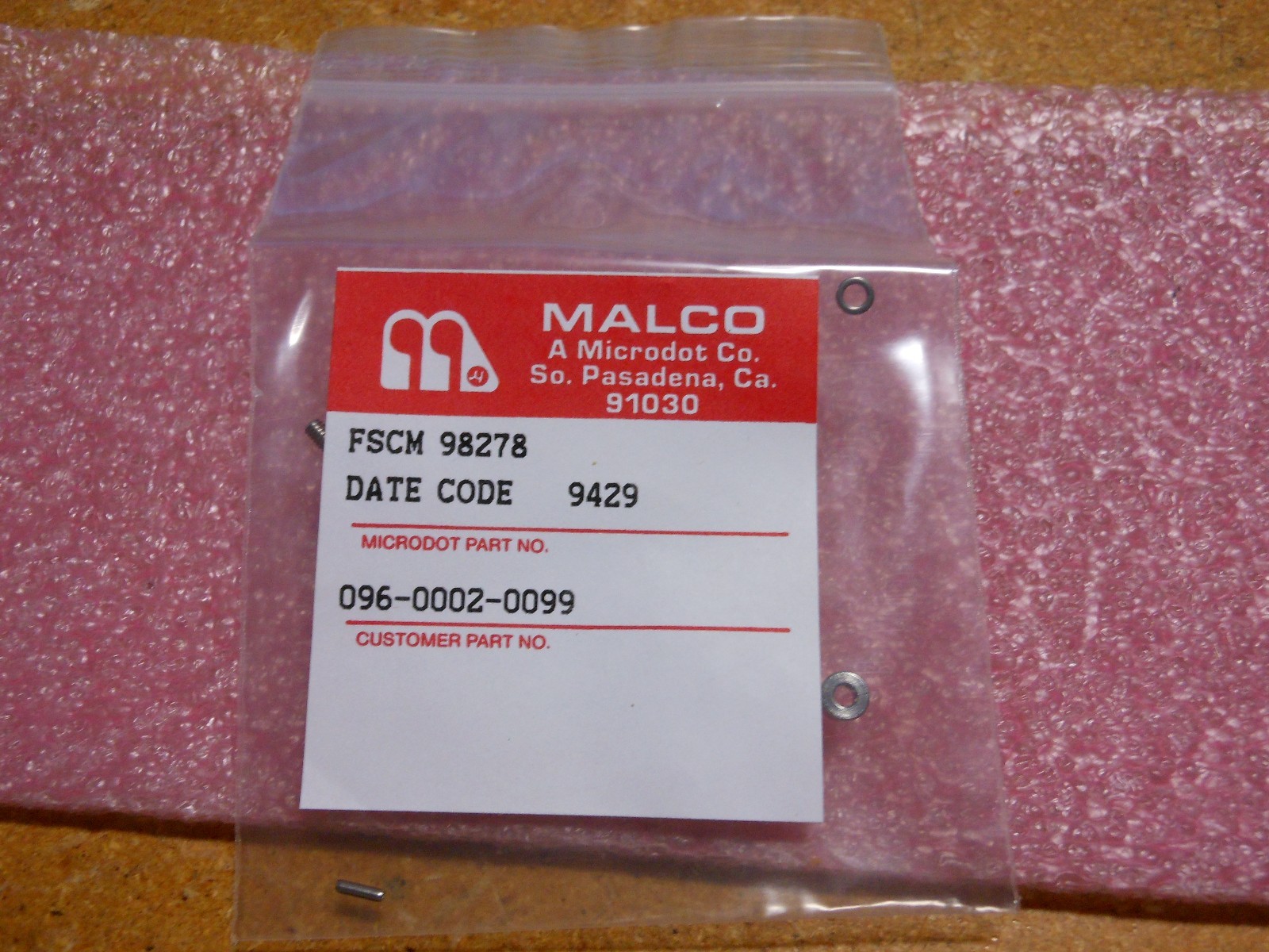 MALCO MICRODOT CONNECTOR JACK SCREW # 096-0002-0099 NSN 5935-01-288 ...