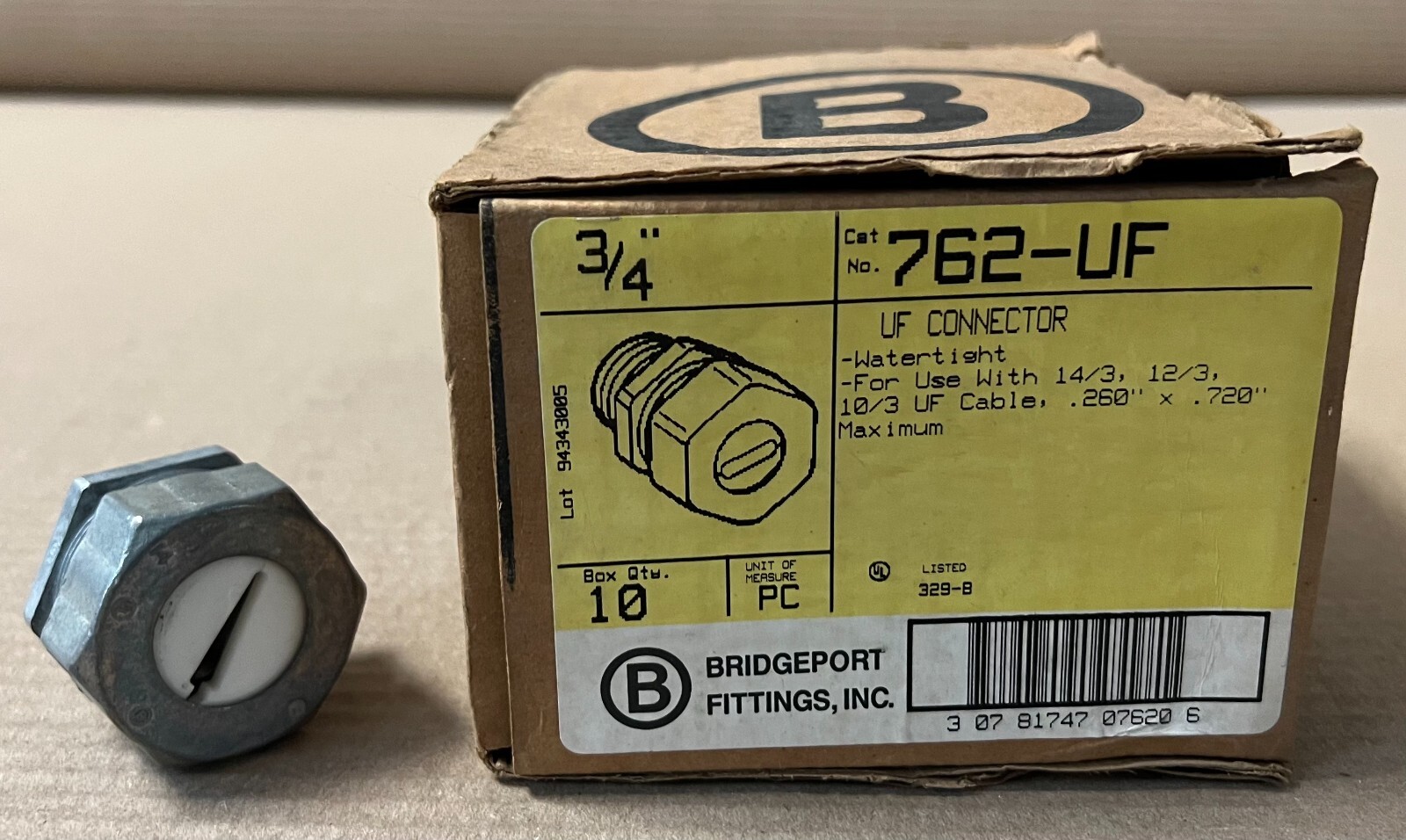 Box of 10 Bridgeport 762-UF 3/4-Inch UF Connector Watertight 10 pack ...