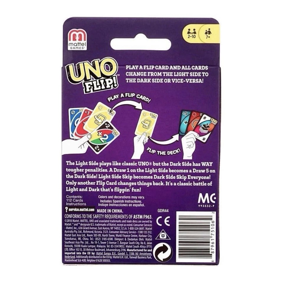 Mattel UNO Flip Card Game – Double-Sided UNO with Flip Card – New in ...