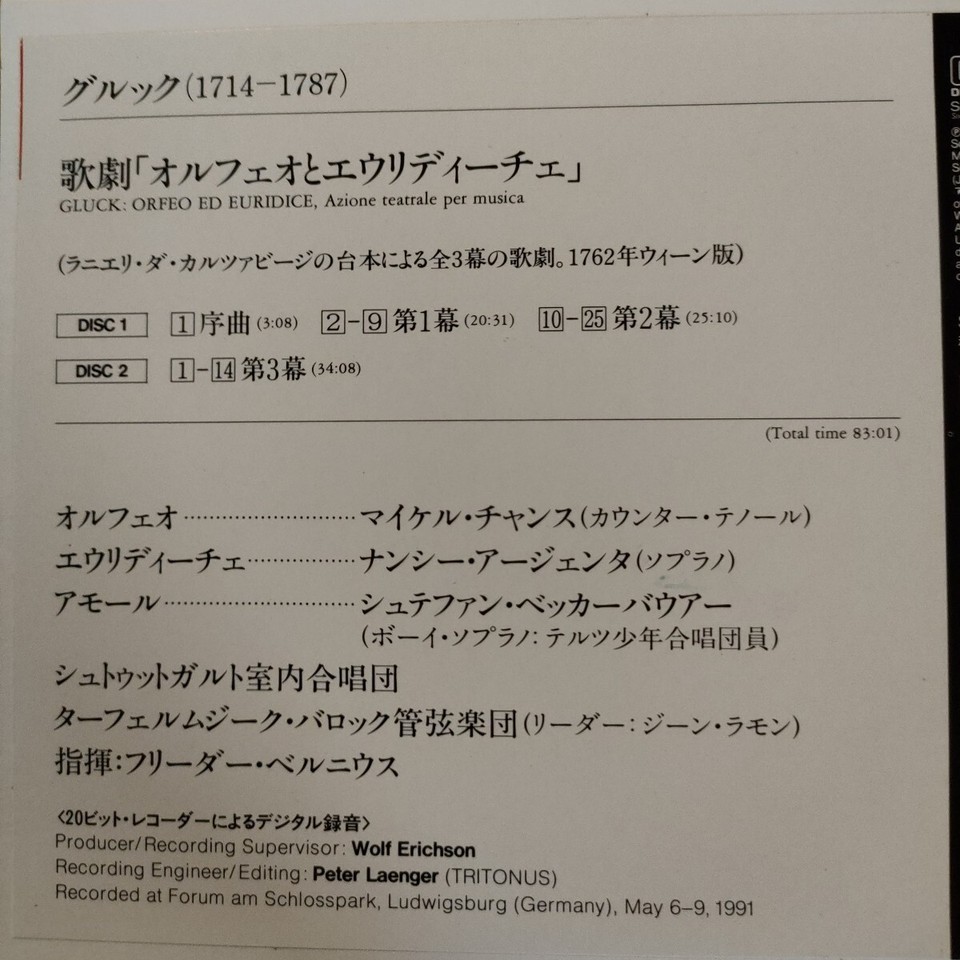 Gluck Opera Orfeo ed Euridice conducted by Bernius (2CD) | eBay