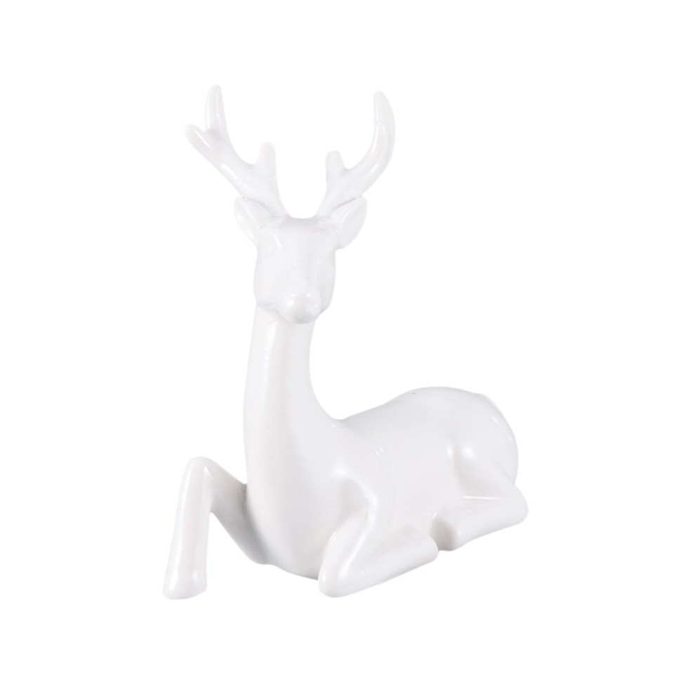 1 Pair White Ceramic Couple Deer Ornament Lifelike Decoration For Car ...